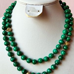 Jewelry | Vintage 14k Gold Green Malachite Beads Continues Necklace 3 ...